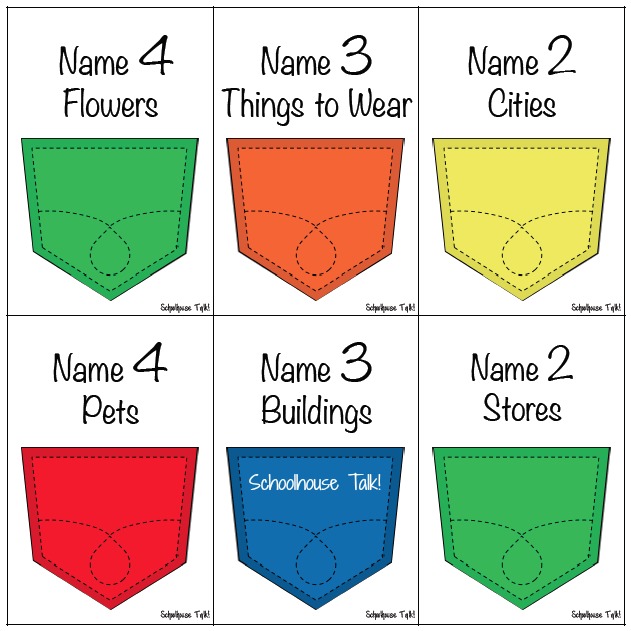 Schoolhouse Talk!: Pocket Categories Sorting Game