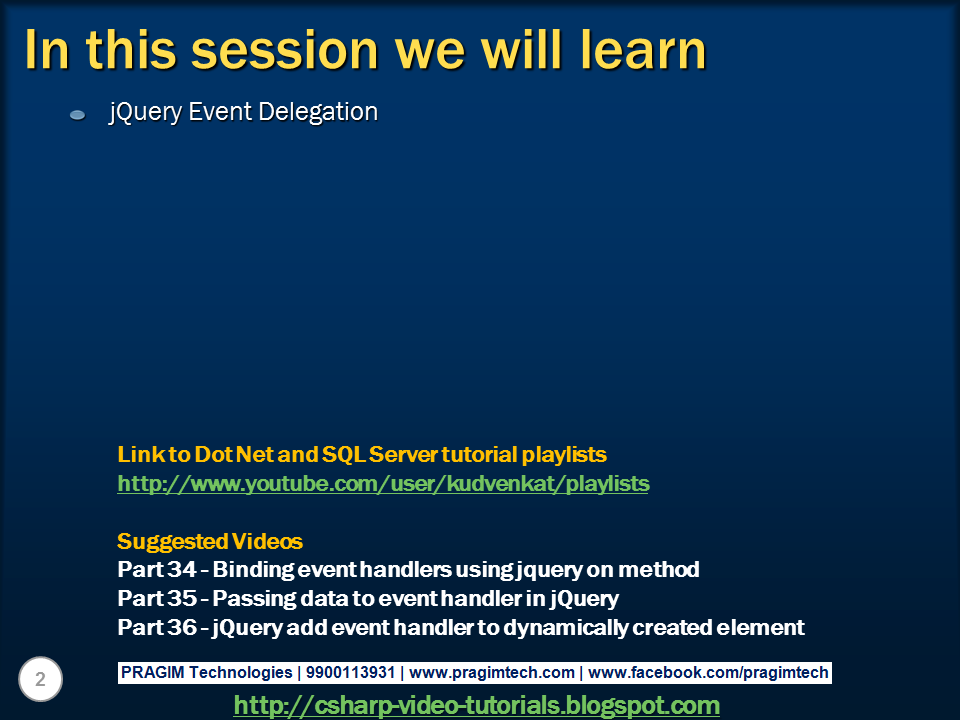 Sql Server Net And C Video Tutorial Jquery Event Delegation