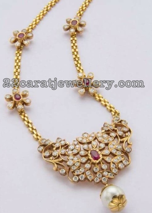 Simple Uncut Pendant with Floral Clasps - Jewellery Designs