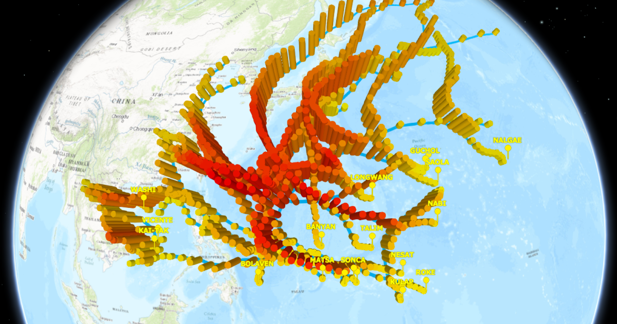 3D Web Scene of Earthquakes, Tornadoes, Typhoons and Cities