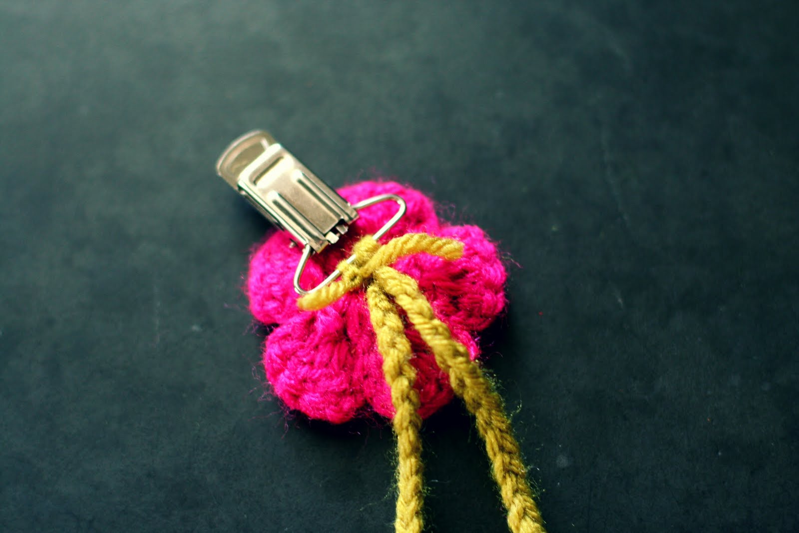 a bit of sunshine: make something monday :: crocheted binky clip