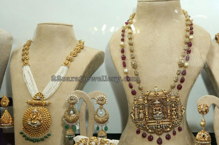 Temple Pendants with Pearls and Ruby Beads Chains - Jewellery Designs
