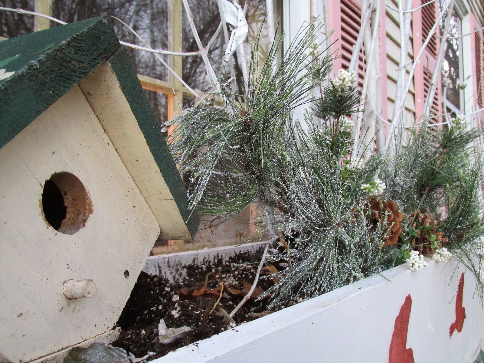 Faux White Birch Tree Sticks and Winter Window Boxes - Crafts a la mode
