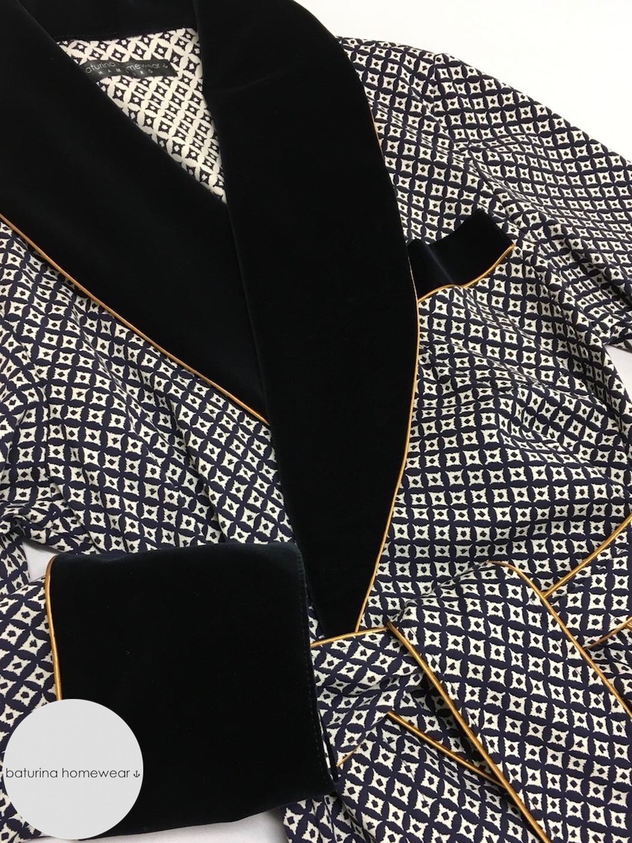 Men's Luxury Cotton Dressing Gown, Long Loungewear Robe with Velvet ...