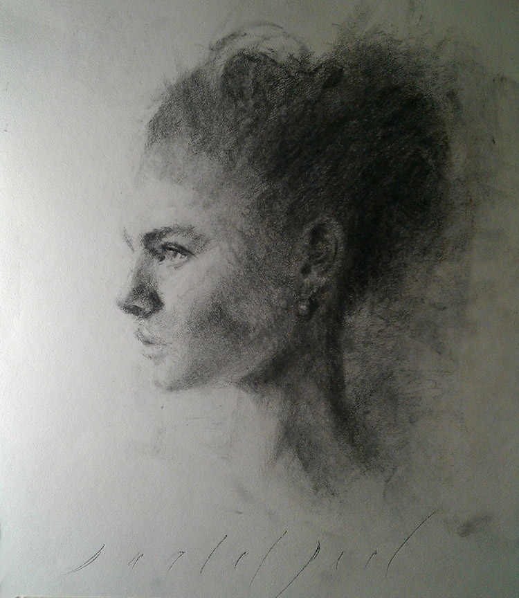 A DRAWING A DAY: "Alicia" 8x10 Young girl profile charcoal portrait drawing