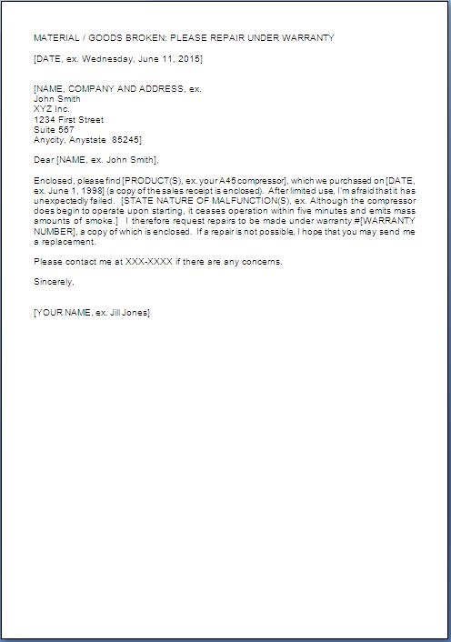 Sample Request Letter Format For Product Repair Under Warranty