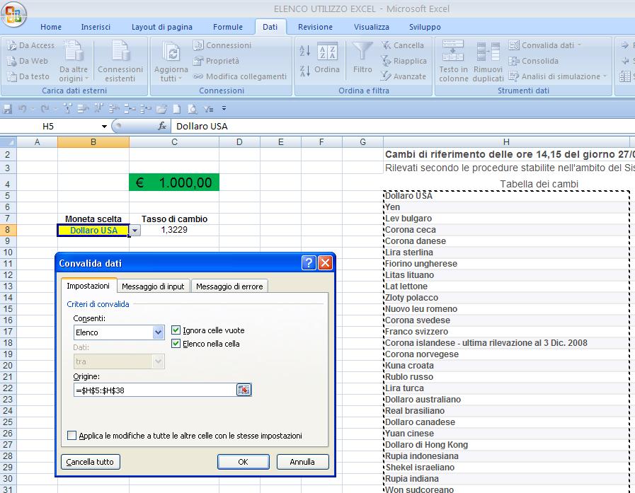 5) Quindi adesso nella casella gialla abbiamo l'elenco delle monete ...