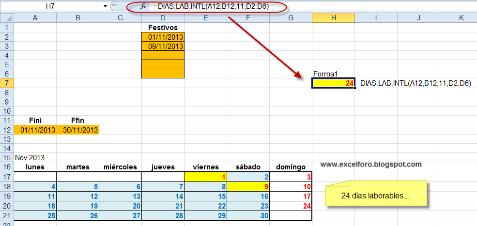 Contando días laborables.. incluídos sábados. | EXCEL FORO: Un blog de ...