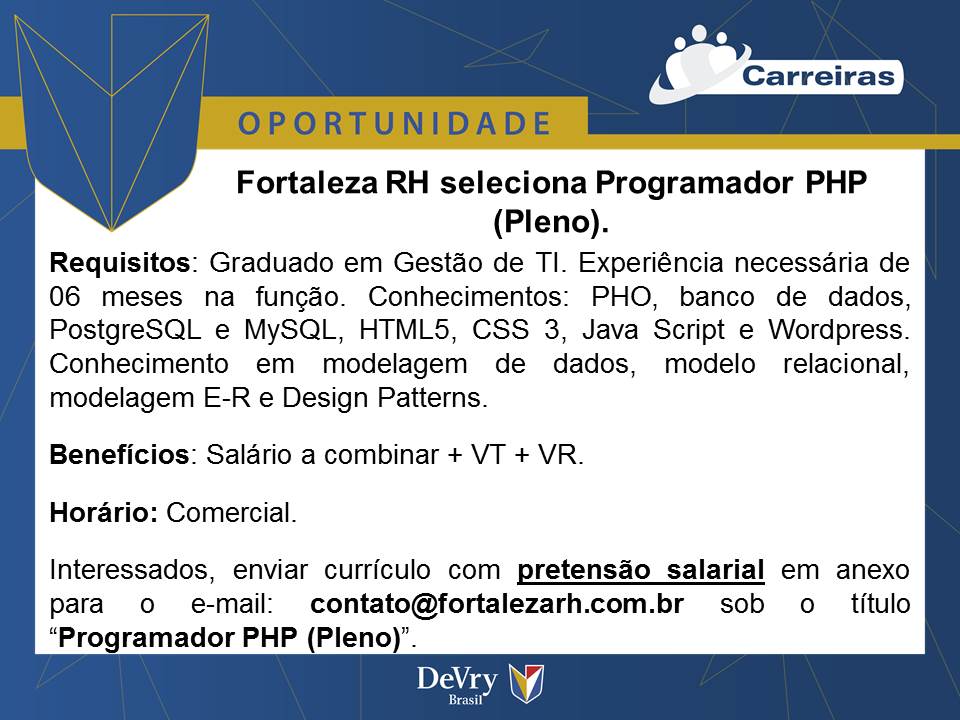 Fanor Carreiras: PROGRAMADOR PHP (PLENO)