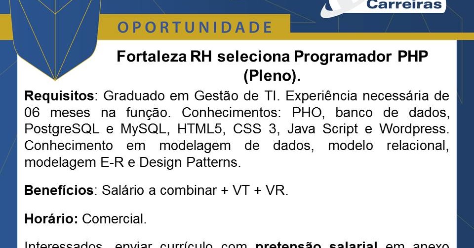 Fanor Carreiras: PROGRAMADOR PHP (PLENO)