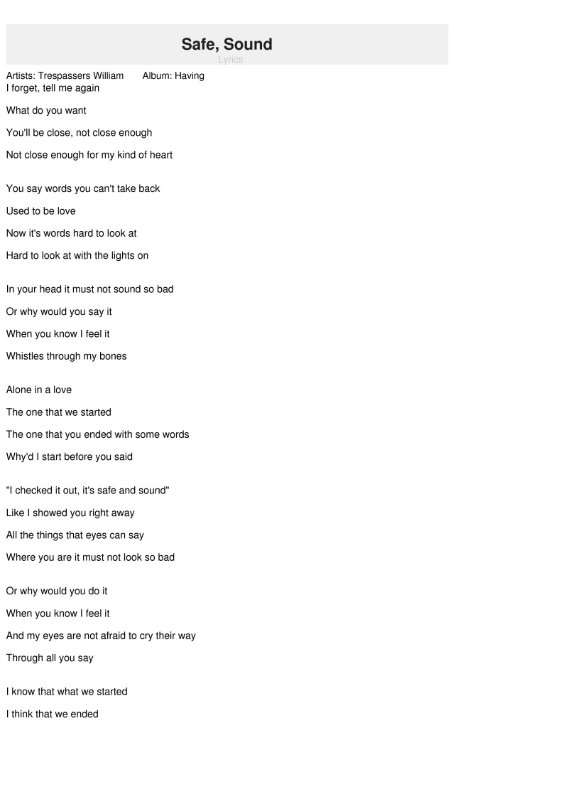 Thai Sanoo: เนื้อเพลง safe & sound