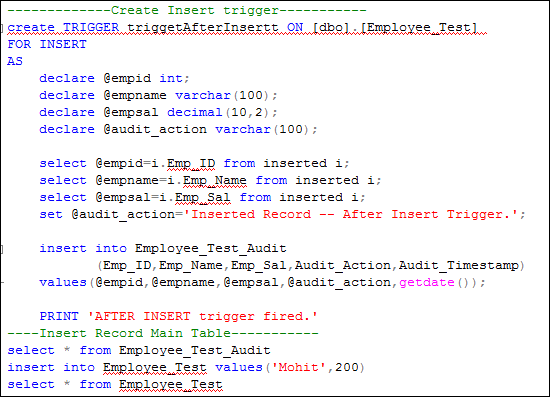 Aspdotnet.Sunil Kumar: TRIGGER IN SQL SERVER