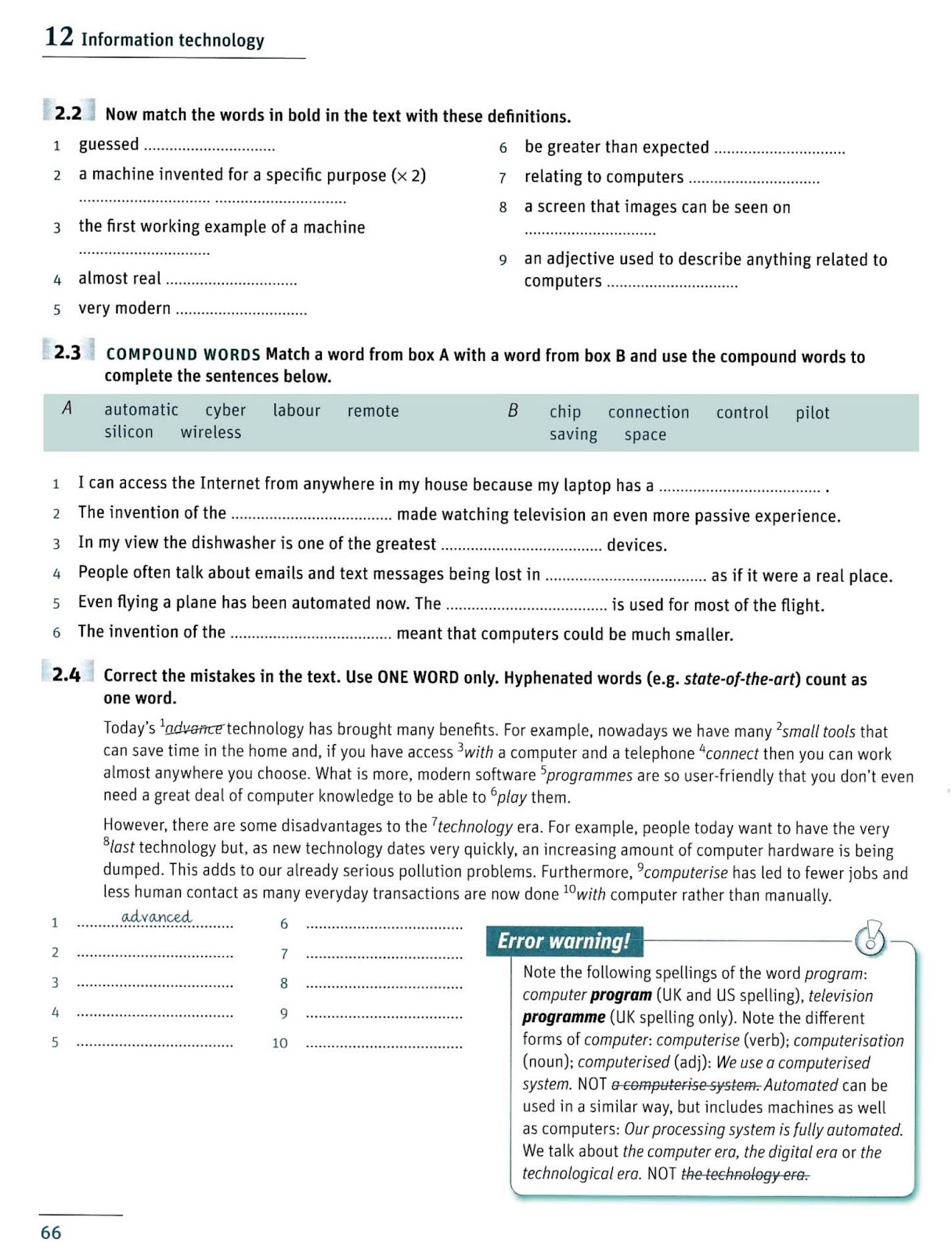 Unit 12 Information technology: Telecommunications, computers and technology