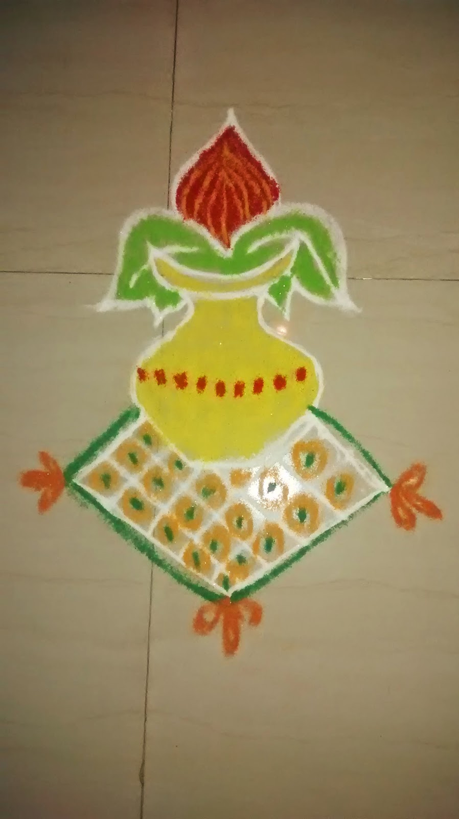 Fresh Rangoli designs: Kalash depicted in a rangoli