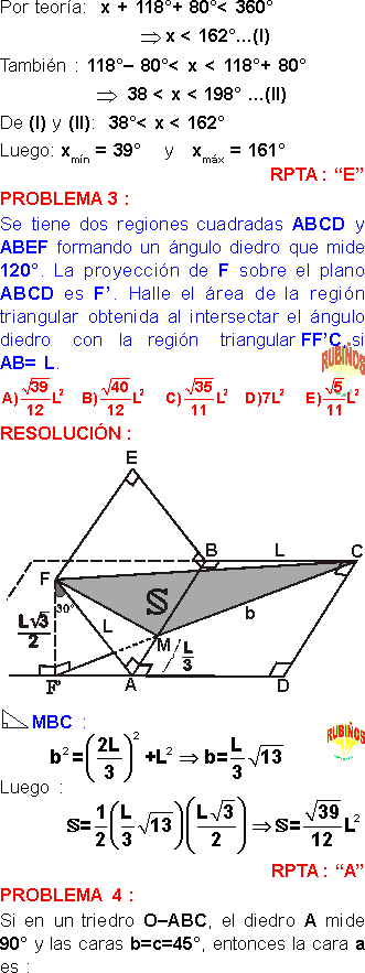 ÁNGULOS EN EL ESPACIO DIEDRO TRIEDRO ÁNGULO POLIEDRO PROBLEMAS ...