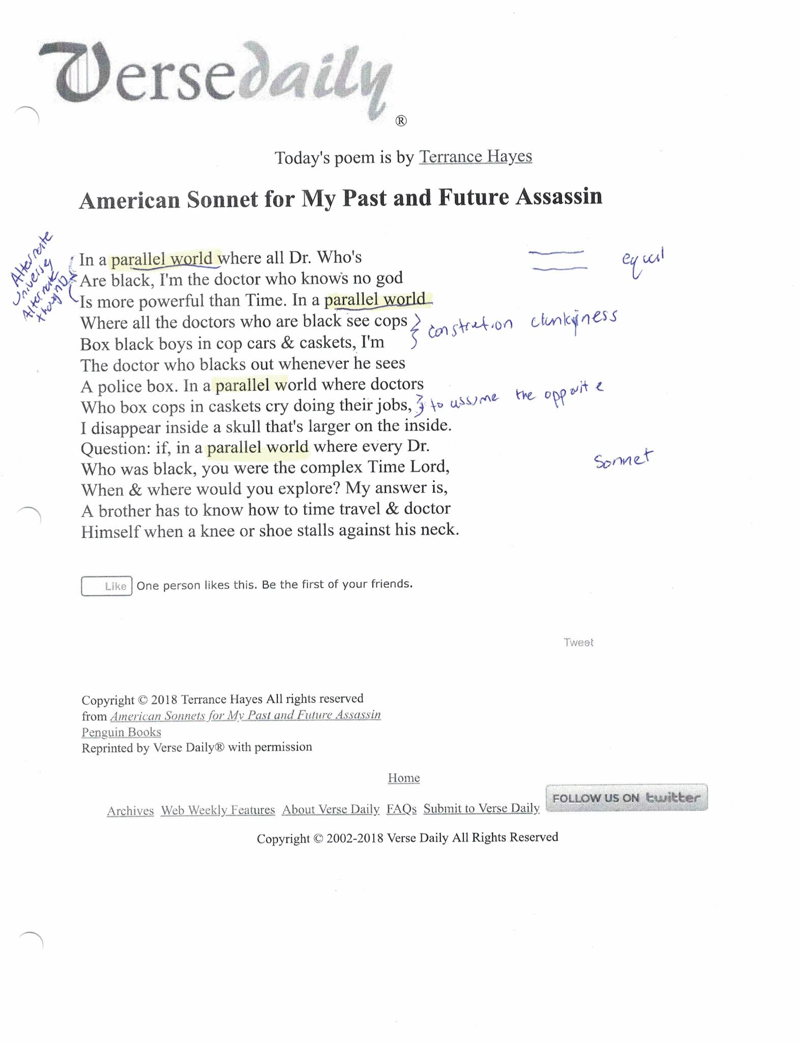 Analysis of "American Sonnet for My Past and Future Assassin" by ...