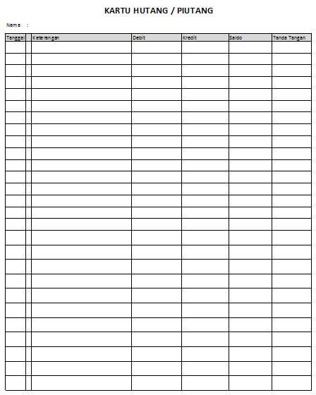 DATA KULIAH: FORMAT KARTU HUTANG PIUTANG