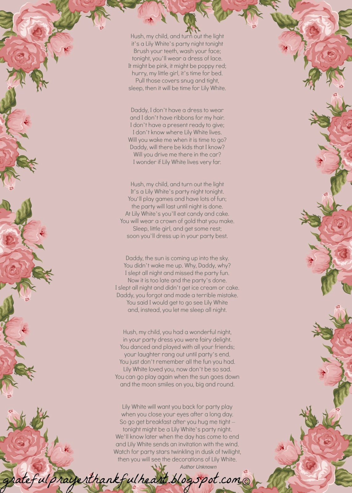 Lily White's Party | Grateful Prayer | Thankful Heart