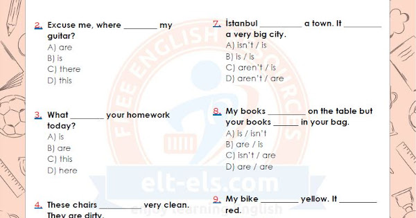 To be ( am, is, are) multiple choice test | www.elt-els.com