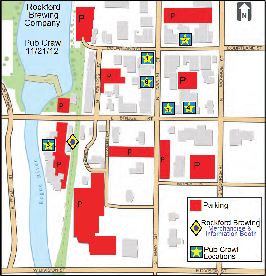 Rockford Brewing Company: Pub Crawl: Parking & Location Map