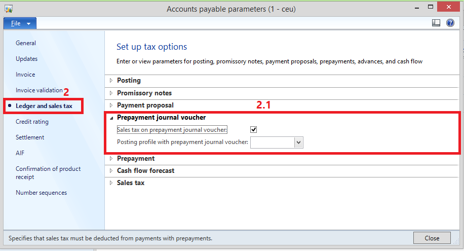 Microsoft Dynamics AX : Prepayment Setup for a Vendor Dynamics AX