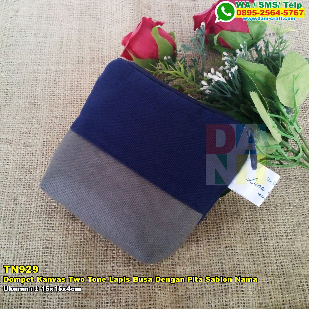 Dompet Kanvas Two Tone Lapis Busa Dengan Pita Sablon Nama | Souvenir ...