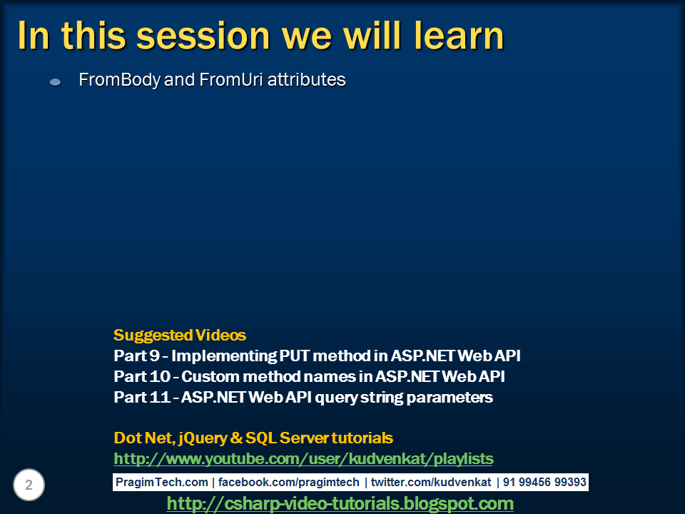 Sql Server Net And C Video Tutorial Frombody And Fromuri In Web Api