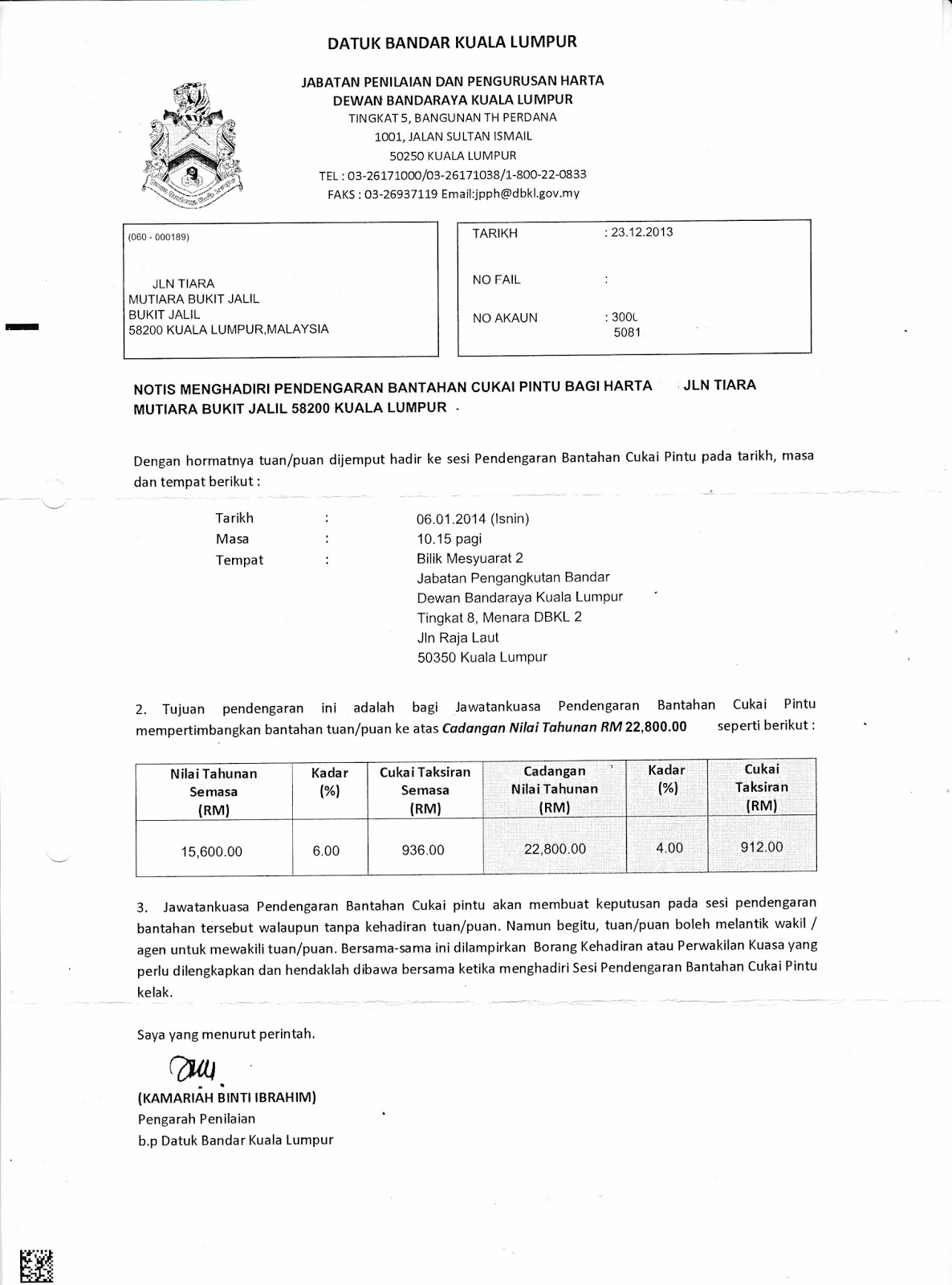 JL Journal: Objection to DBKL 2014 assessment - conclusion of the hearing