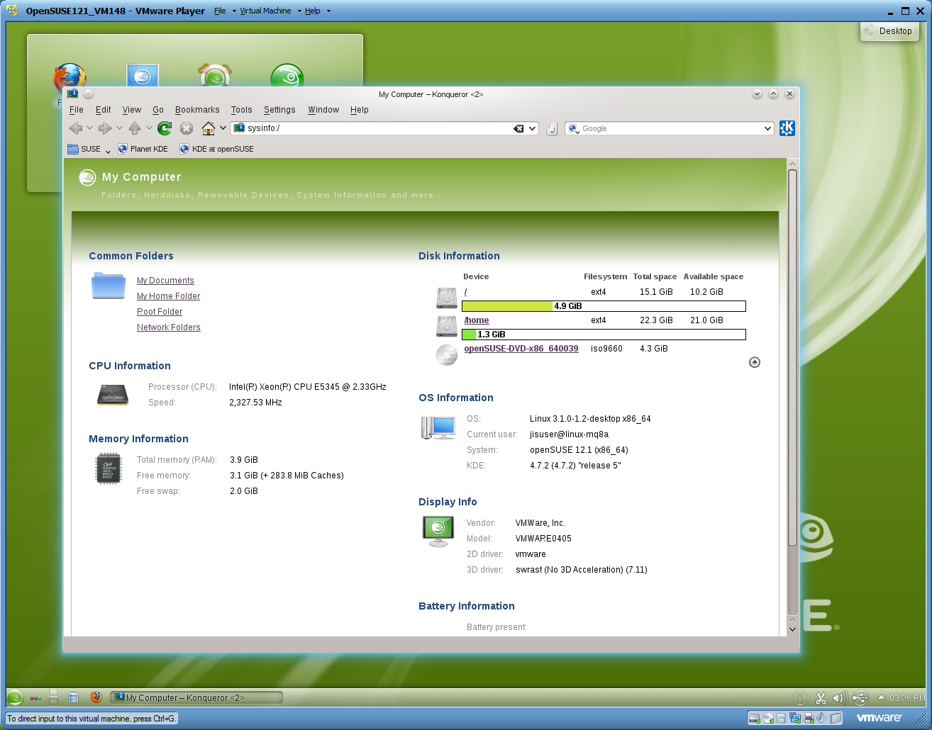 At Work with Linux: OpenSUSE 12.1 and VMware Player 4.0.1