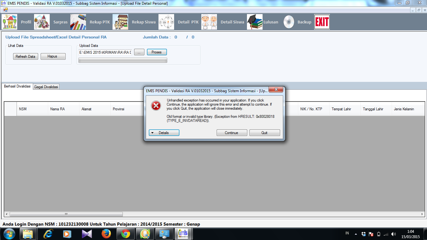 SOLUSI ERROR VALIDASI EMIS | Seksi Pendidikan Madrasah Kemenag Subang