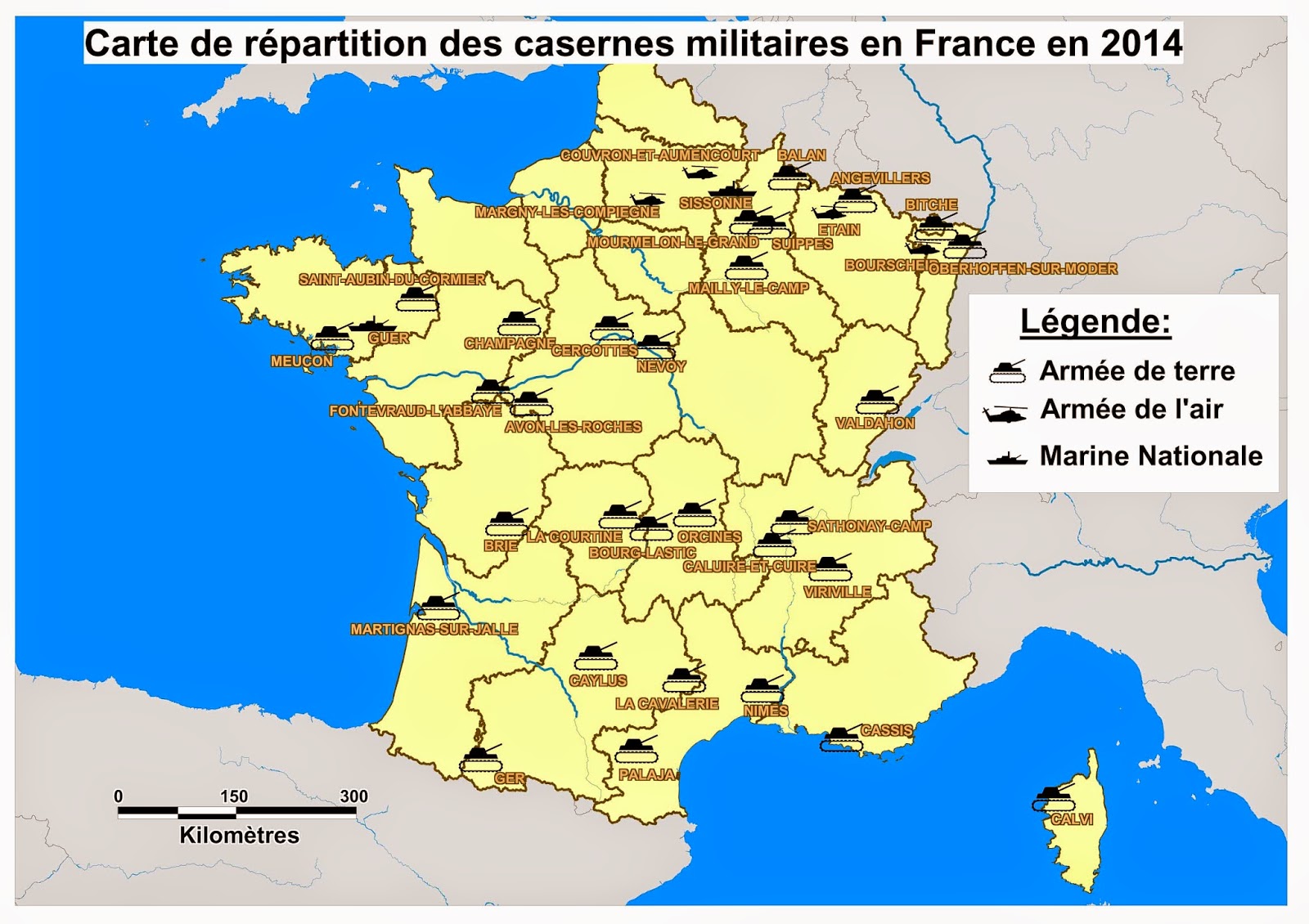 Des cartes et des élèves: Répartition des casernes militaires de France