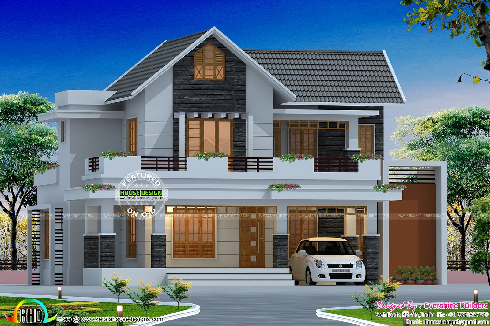 2300 sq-ft cute sloping roof villa - Kerala Home Design and Floor Plans ...