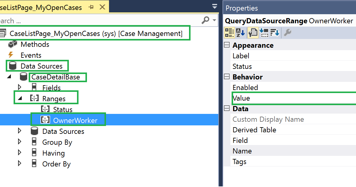 Axapta Vs Me Give Method Name On A Range Of Aot Query Instead Of Value