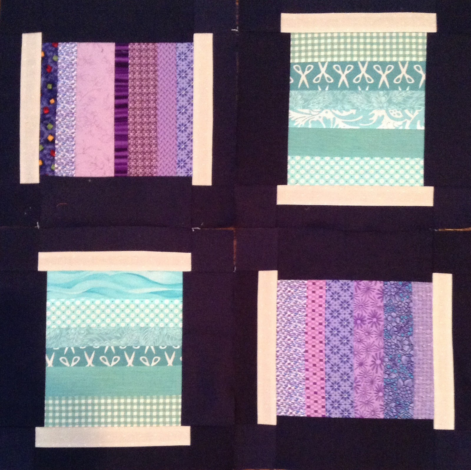 Northern Deb Quilts: Aqua Scrap Blocks plus a Spools block TUTORIAL