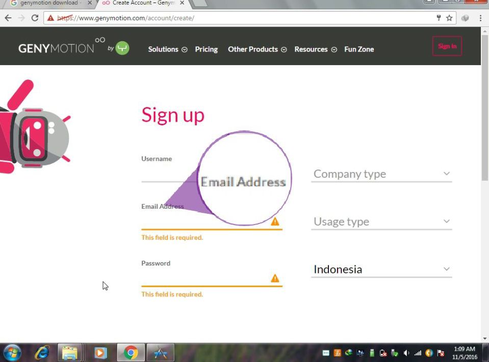 How to create genymotion account.: How to create Genymotion Account.