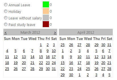 Multiselect calendar control with multiple colors in ASP.Net