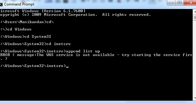 Me & My SharePoint: AppCMD "ERROR ( message:The WAS service is not ...
