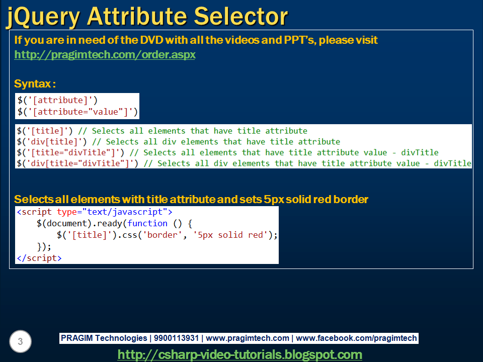 Sql server, .net and c# video tutorial: jQuery attribute selector