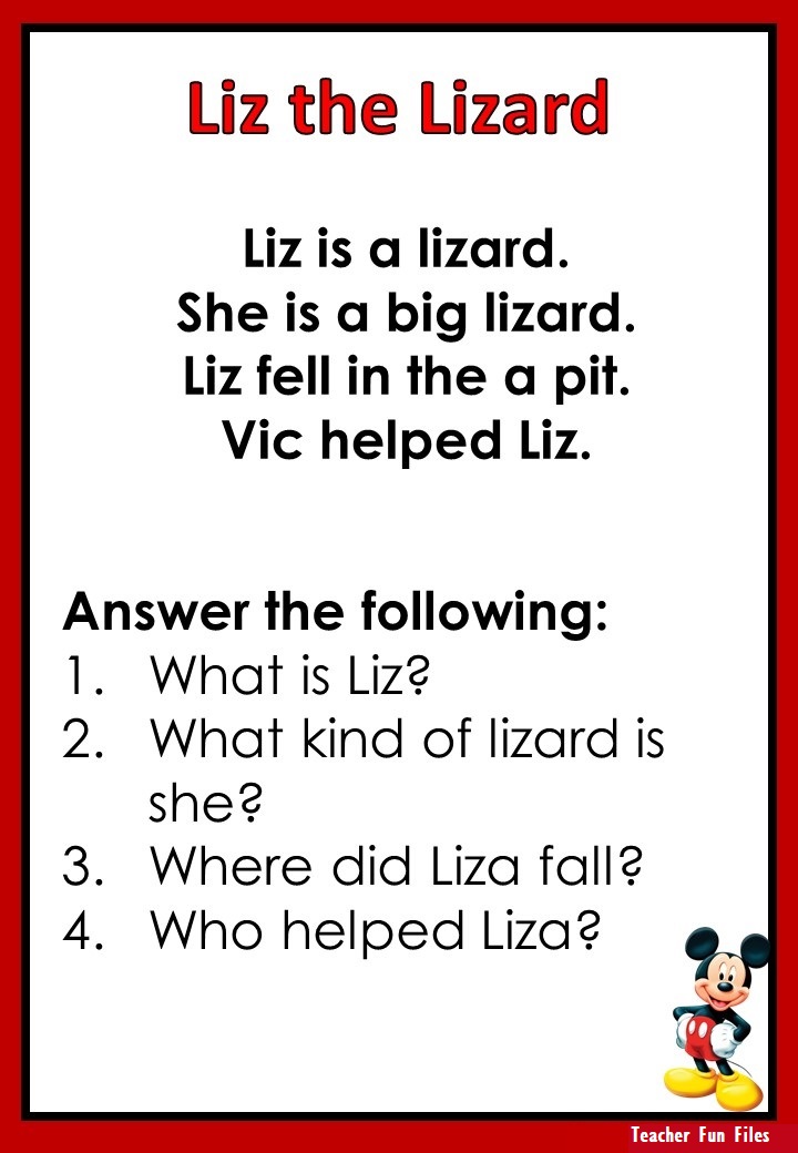 Teacher Fun Files: Easy Reading Passages with Comprehension Questions