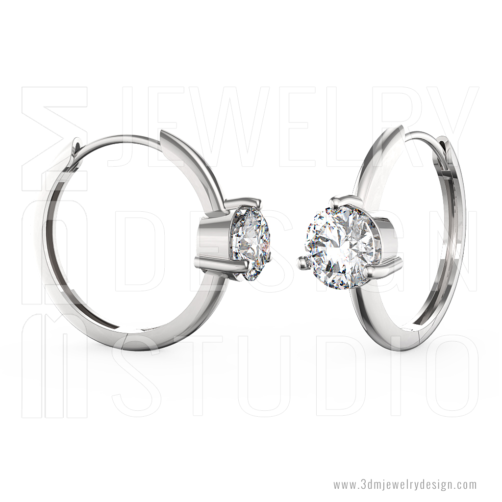 Hoop earrings design model realistic render with diamonds. ~ 3DM CAD ...