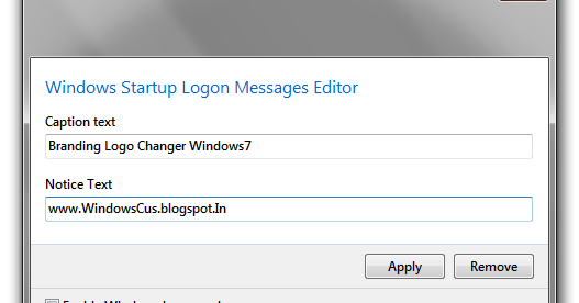 WindowsCus: Windows Startup Logon Messages Editor