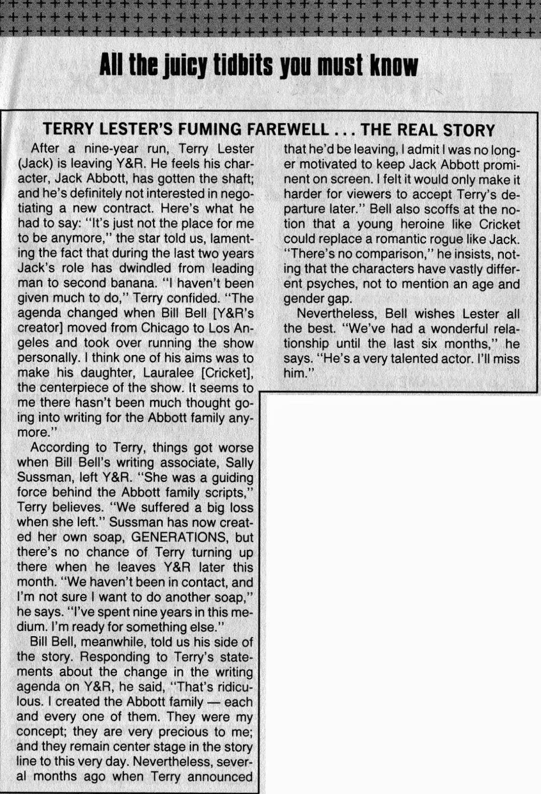 Y&R: Terry Lester's Fuming Farewell...The Real Story