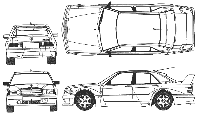 Car blueprints and free 3d models: Blueprint - Mercedes 190E Evolution II