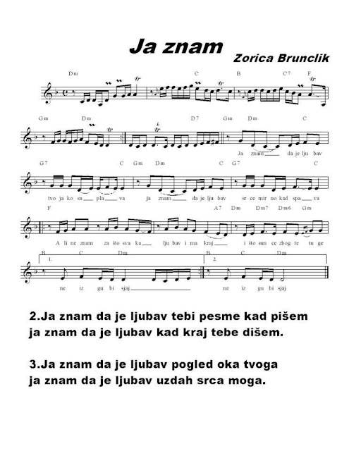 NOTE | DOMACE I STRANE: JA ZNAM NOTE AKORDI TEKST