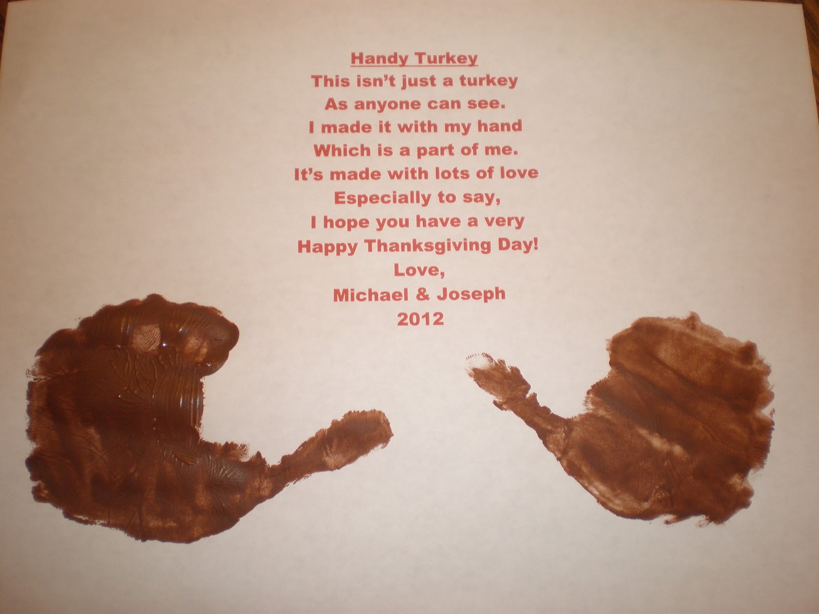 NJ Crafty Momma: Handy Turkey Project