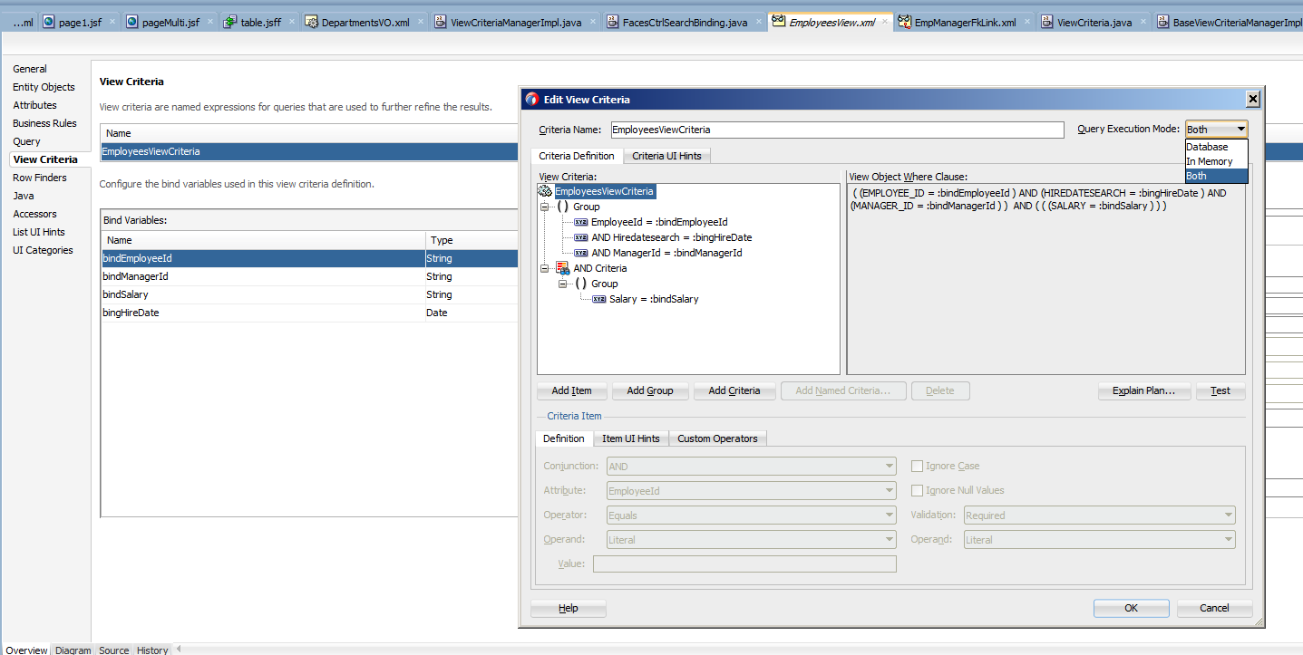 ADF MODEL - VIEW CRITERIA (VC)