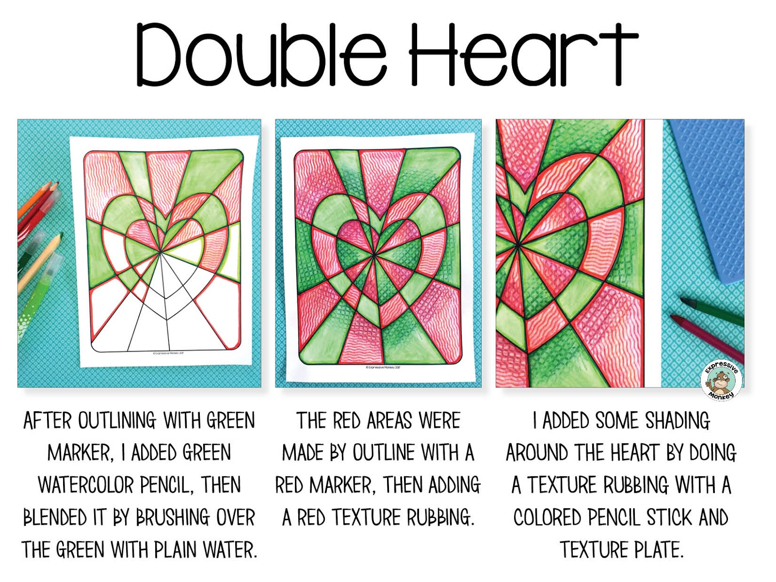 Op Art Heart Art Techniques - Expressive Monkey