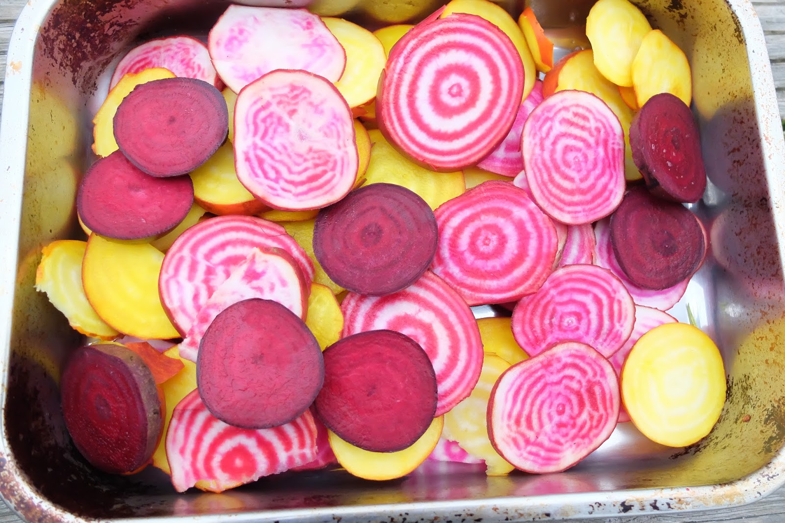 Roasted Candy Beets, Feta, Pesto & Chives - Raw Rhubarb - Fit Food and ...