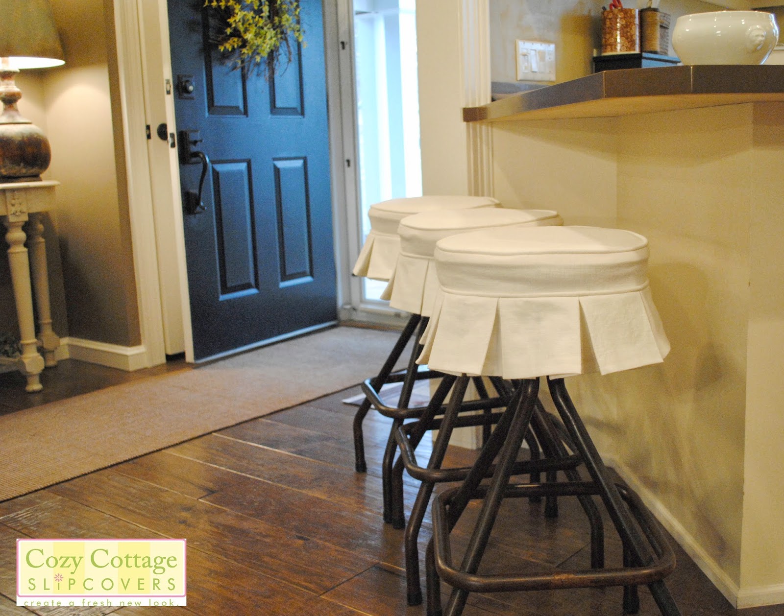 Cozy Cottage Slipcovers: Bar Stools with Box Pleats