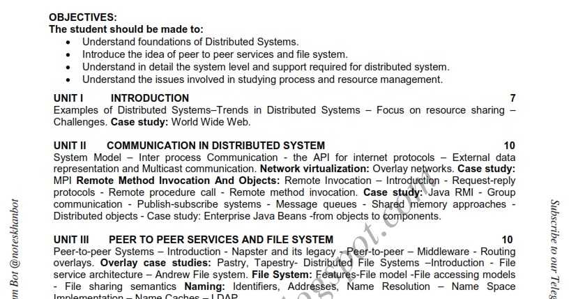 Cs6601 Distributed Systems Syllabus Semester Vi Cse Be Anna University Anna University